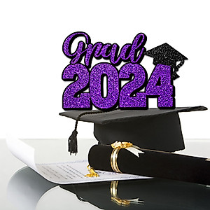 GPWXYYY Purple Graduation Sign Graduation Photo Booth Prop Party Decorations Class of 2024 Wood Cutout Sign Graduation Wooden Sign Decor for Grad 2024 Graduation Party Decorations