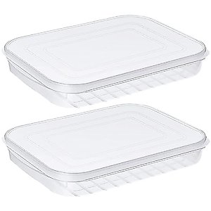 Tofficu 2Pcs Plastic Refrigerator Food Storage Containers, Stackable Refrigerator Organizer Bins with Lids, Fridge Organizers And Storage Containers for Meat, Fruits, Vegetable, Drinks