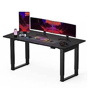 FitStand 4 Legs Standing Desk with Dual Motor, Large 63x30 inches Electric Adjustable Height Gaming Desk with Splice Board, Stand up Home Office Desk Computer Workstation,Black
