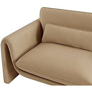 Meridian Furniture 199Camel-L Sloan Collection Modern | Contemporary Velvet Upholstered Loveseat with Soft Camel Velvet Fabric, Curved Arms, 64" W x 38" D x 31" H, Camel