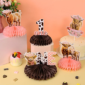 8 Pack Highland Cow Honeycomb Centerpieces Highland Cow 1st Birthday Decorations Girl Boho Floral Highland Cattle Table Decorations for Farm Animal Holy Cow Im One Birthday Party