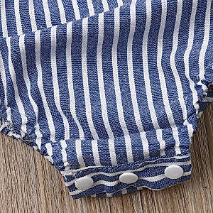 Newborn Kids Baby Girls Clothes Floral Jumpsuit Romper Playsuit + Headband Outfits (Blue Striped, 0-6 Months)