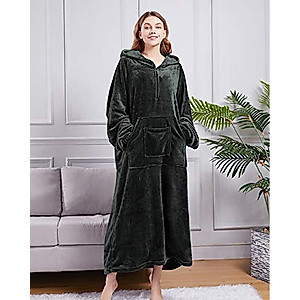 Hilarocky Blanket Hoodie Oversized Fleece Wearable Blanket Flannel Sweatshirt Blankets with Large Double Front Pocket, Quarter-Zippers Ultra Cozy Plush Blanket for Dark Grey