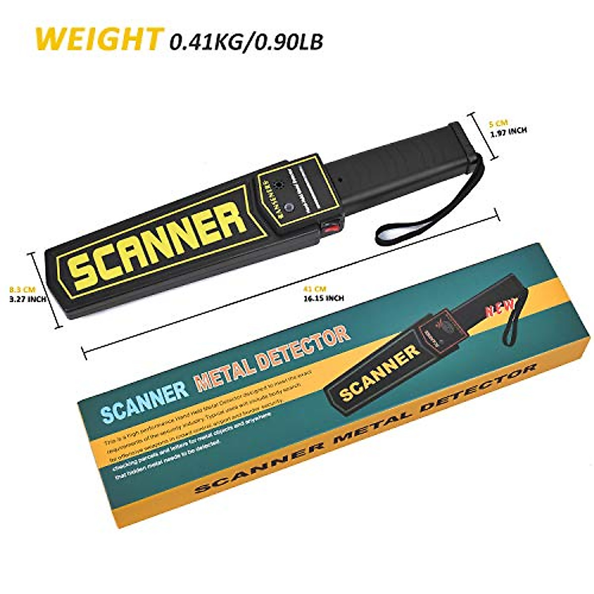 RANSENERS Handheld Metal Detector Wand, Battery Powered, Security Wand with Light