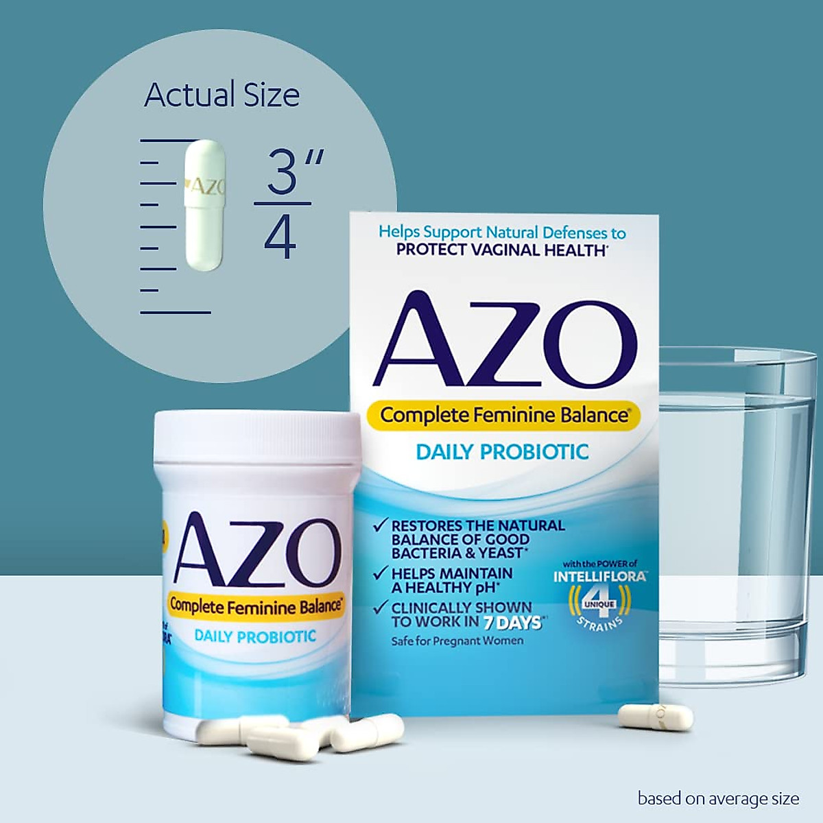 AZO Complete Feminine Balance Daily Probiotics for Women, Clinically Proven to Help Protect Vaginal Health, balance pH and yeast, Non-GMO, 60 Count