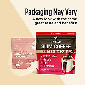 VitaCup Slim Instant Coffee Packets, Boost Diet & Metabolism with Ginseng, Garcinia, B Vitamins, Skinny Coffee, Bold & Smooth, Medium Dark Roast, 100% Arabica Coffee in Single Serve Sticks, 48 Ct