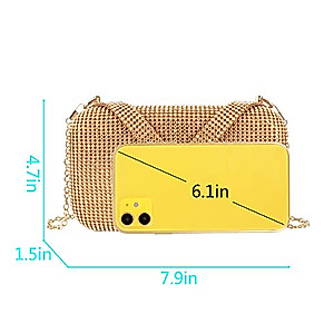Reberomantic Women Shiny Metal Handbag Chain Vintage Evening Clutch Purse (T-button gold)