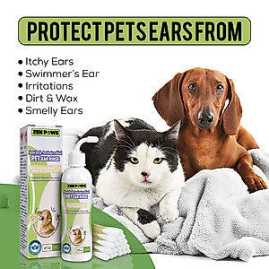 Zenpaws Dog and Cat Ear Cleaner Solution – Ear Drops - - Advanced Veterinary Recipe. Remove Wax and Build up and Relieve Itchiness - Alcohol-Free