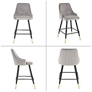 Bar Stools Set of 4 - 25.5” Velvet Barstools Bar Chairs, Modern Counter Height Stools with Back and Footrest,Countertop Kitchen Island Stools Chair with Black Metal Base for Kitchen Counter Bar, Grey