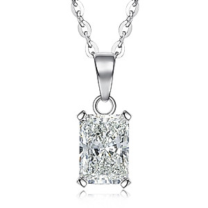 SecreTalk Moissanite Radiant Pendant Necklace for Women, 1-2CT D Color Ideal Cut 925 Sterling Silver Solitaire Diamond Necklace with Certificate of Authenticity (2CT)