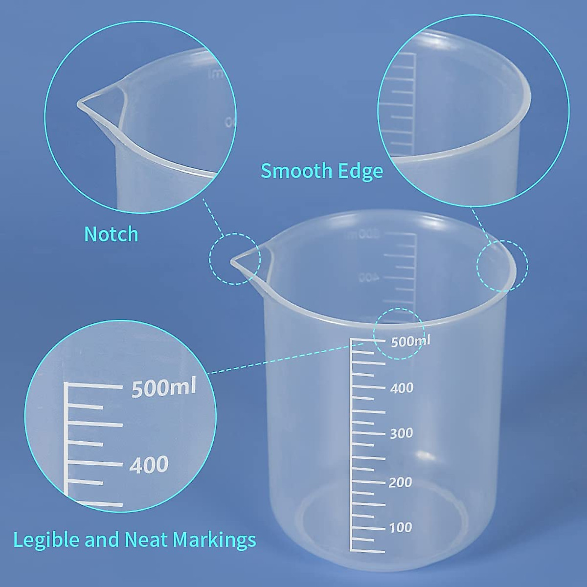 Plastic Beakers Set, 20 Pcs Plastic Measuring Beakers and Droppers, 10 Pcs Clear Measuring Graduated Liquid Container Beakers in 50/100/250/500/1000ml with 10 Pcs Thickened Plastic Droppers in 3ml
