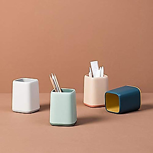 YOSCO Pen Holder Stand for Desk Cute Two-tone Pencil Cup Pot Desk Organizer Makeup Brush Holder (White)