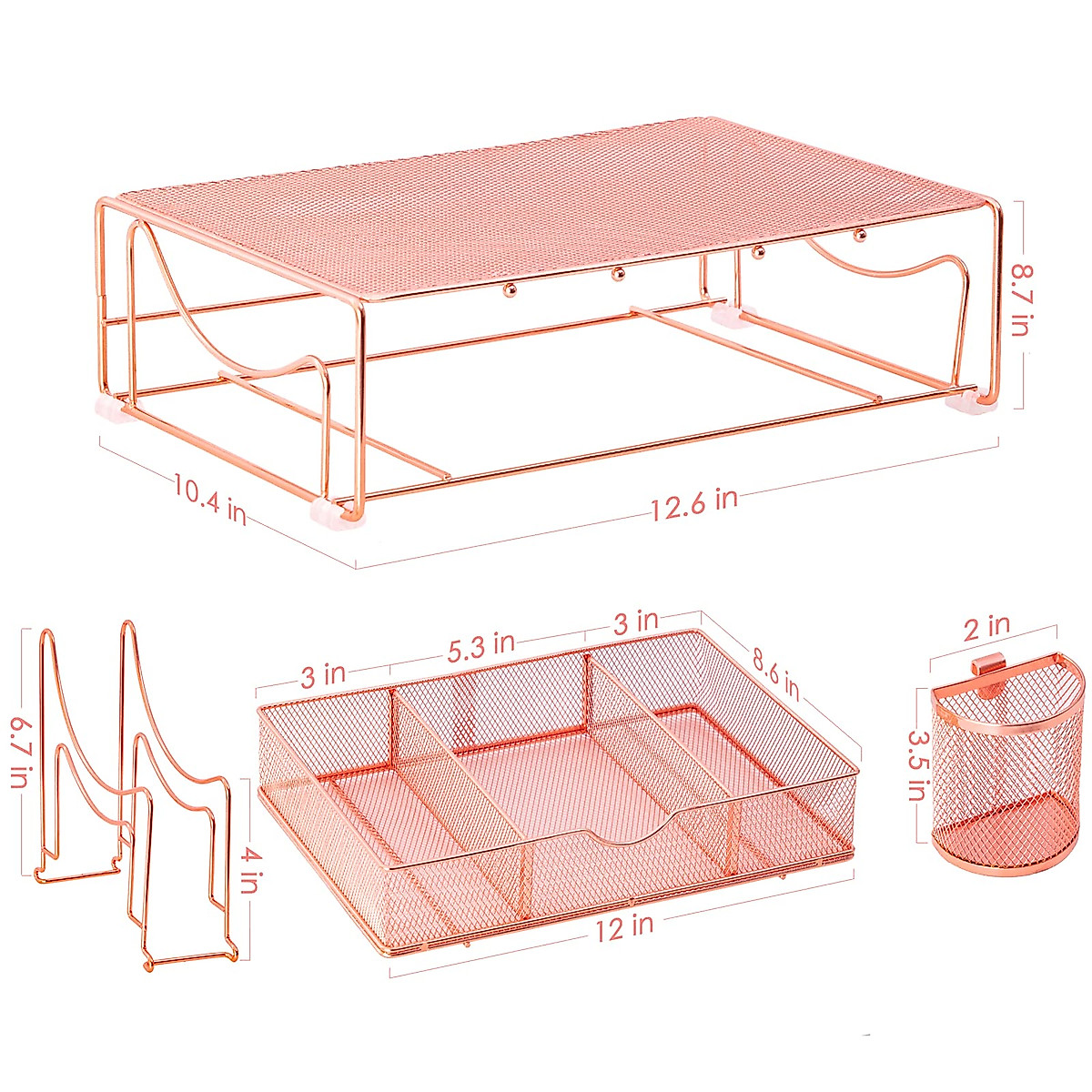 ARCOBIS Rose Gold Desk File Organizer for Women, Desk Organizers and Accessories with Pen Holder & Sliding Drawer & Vertical File Folder Sorters, Cute Desktop File Holder for Office Supplies