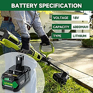 PDstation 2 Pack P108 6.0ah Li-ion Battery Replacement for Ryobi 18v Battery Compatible with Ryobi 18 Volt Battery P104 P108 P102 P107 P105 P109 P103 P190 P122 Cordless Tool Battery Packs