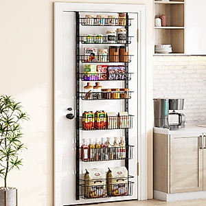 1Easylife Over the Door Pantry Organizer, 8-Tier Adjustable Baskets Pantry Organization and Storage, Metal Door Shelf with Detachable Frame, Space Saving Hanging Spice Rack for Kitchen Pantry Bathroom