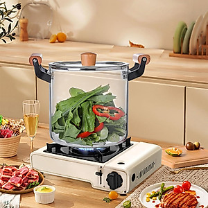 Hgjgwqh Clear Glass Pot for Cooking Borosilicate Glass Stovetop Pot with Lid and Wooden Handle Large Glass Saucepan with Cover on Stove Nonstick Glass Simmer Pot for Home Kitchen Restaurant,5.5l