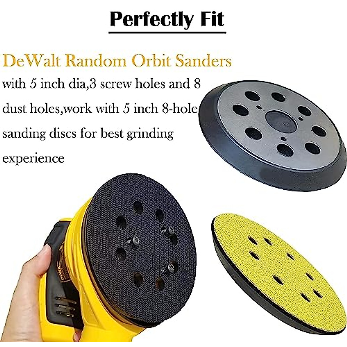 Union Pads & Abrasives OEM1 5 Inch 8 Hole Replacement Sander Hook and Loop Orbital Sander Pad for DeWalt 151281-08, DW4388 Fits DeWalt DW421, DW423, D26453, D26451, DW422, Porter Cable 390K 382 343/VS