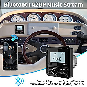 Bluetooth Marine Digital Media Receiver: 2.8" LCD Display Waterproof Boat Radio System - Marine Gauge Stereo with AM FM | USB AUX MP3 | 200W Pre-Amp EQ Subwoofer