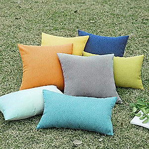 MIULEE Pack of 2 Decorative Outdoor Solid Waterproof Throw Pillow Covers Polyester Linen Garden Farmhouse Cushion Cases for Patio Tent Balcony Couch Sofa 12x20 inch Turquoise