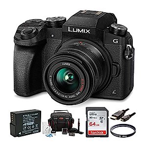 Panasonic LUMIX G7 Camera with 14-42mm Lens + 64GB SDHC + Accessory Bag Bundle (6-Items)