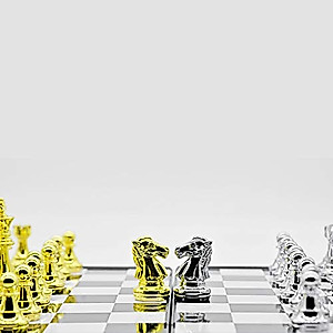 Chess Set Large Portable Chess Set Game Gold&Silver Pieces Board Folding Plate Reinforcement Board Game Children Chess Game Board Set