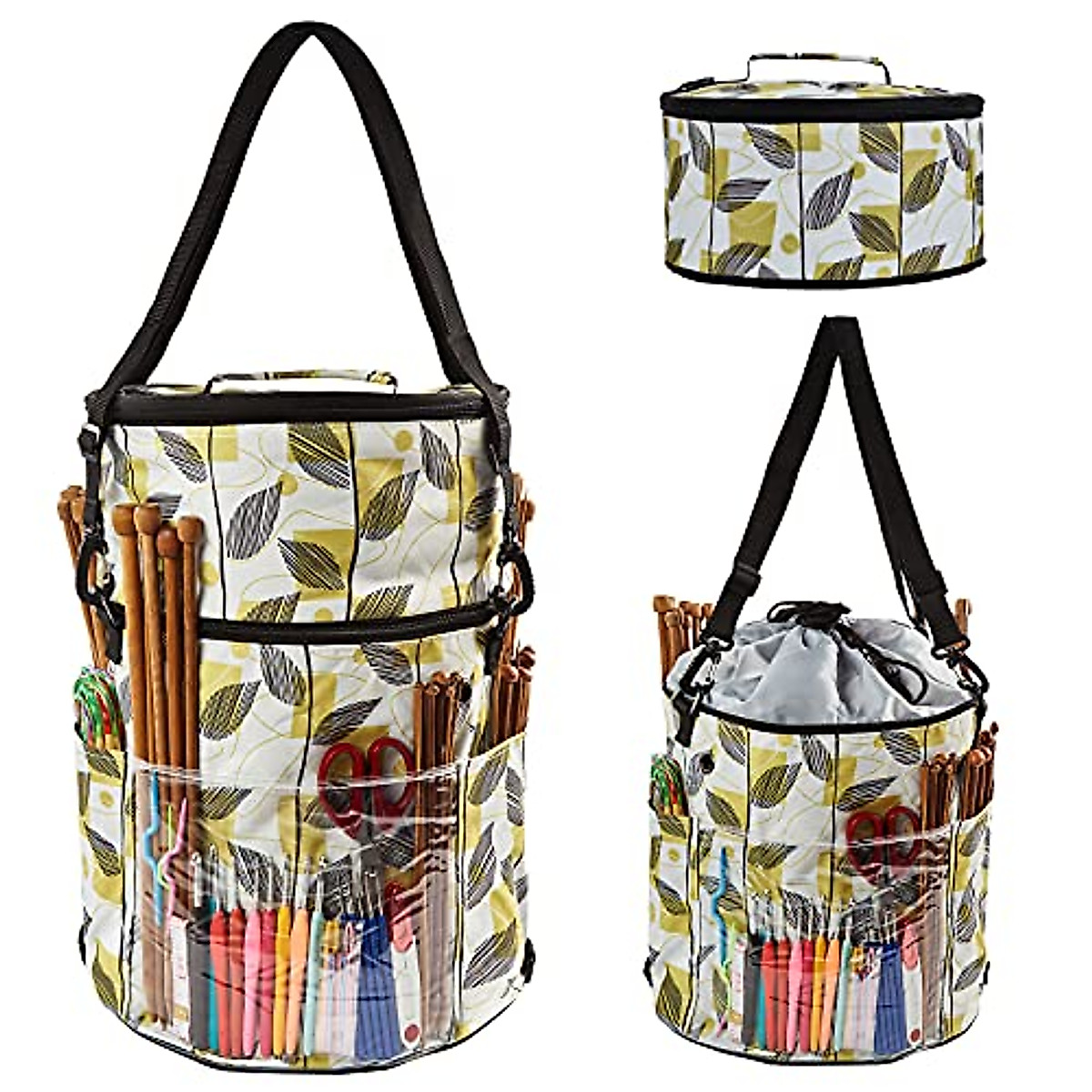 Yuar butee Double-Layer,Yarn Storage Bag,Knitting Tote Bag,with 6 Grommets,Drawstring Closure,Easy to Carry Knitting Needles,Crochet Hooks and Accessories Yellow