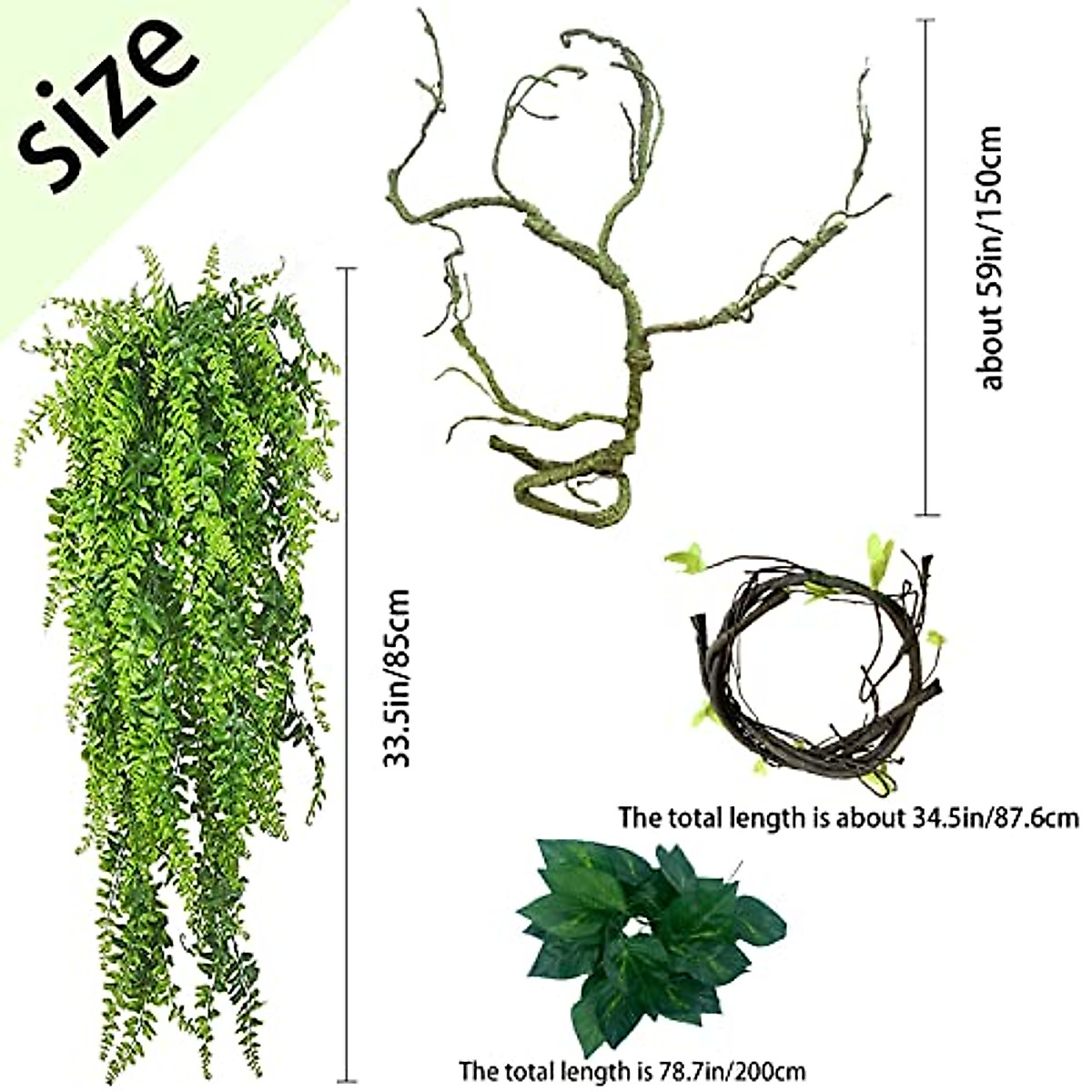 MUYG Reptile Terrarium Plants Decoration,Bearded Dragons Habitat Bendable Hanging Jungle Vines Decor Lizard Tank Artificial Leaves Plant Accessories for Lizards Snake Geckos Chameleon
