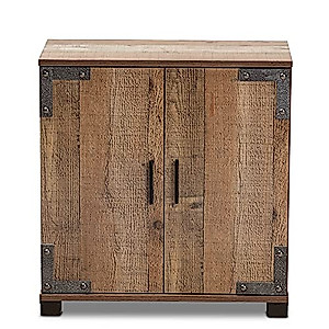 BOWERY HILL Finished Wood 2-Door Shoe Cabinet in Rustic Brown