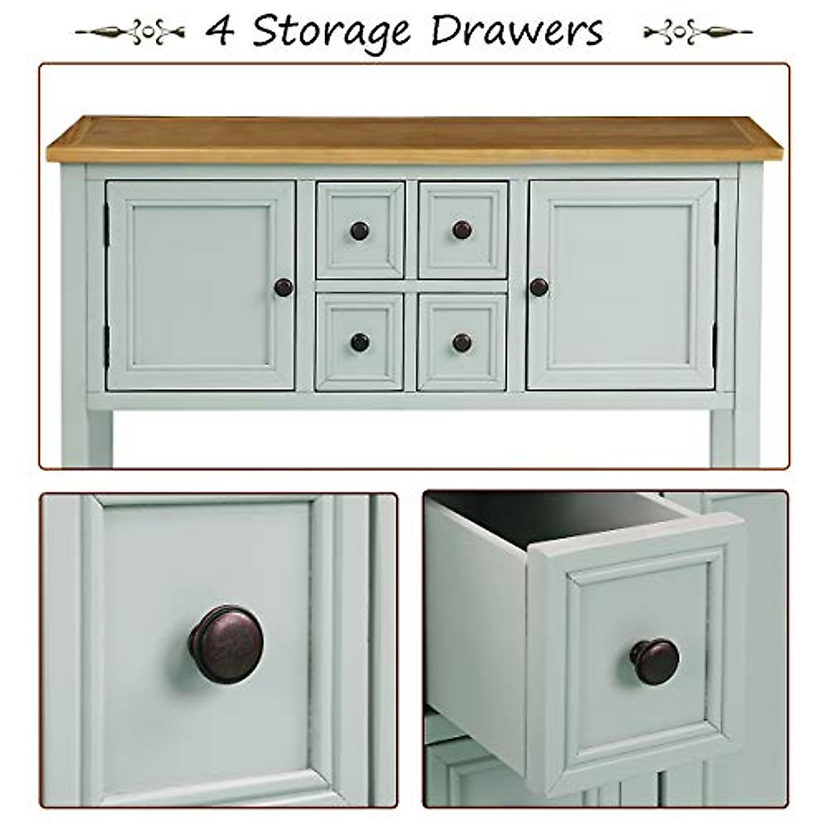 ZSQ Buffet Table, Cambridge Series Sideboard Table with Bottom Shelf, Console Table Dining Room Server, Entry Table Buffet Cabinet Sofa Table (Lime White)