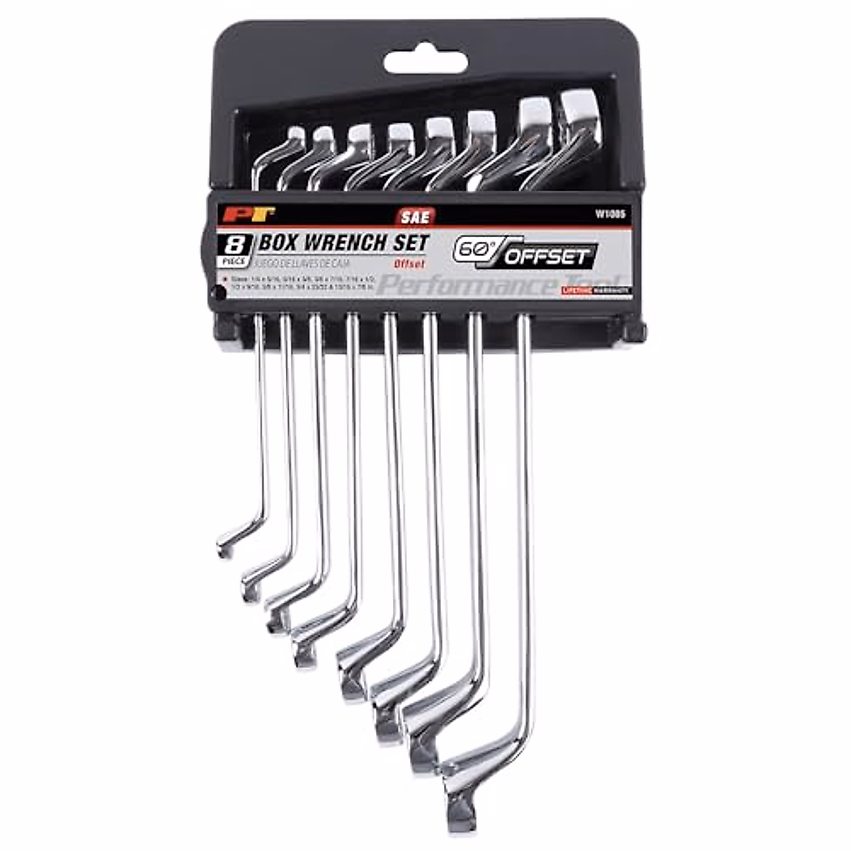 Performance Tool W1085 8Pc Offset SAE Box Wrench Set - Precision Machined with 12-Point Box End Design for Easy Access and Increased Torque