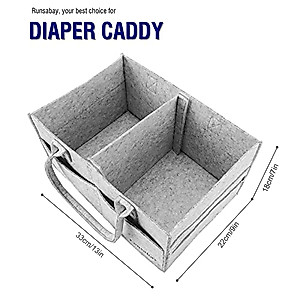 Runsabay Baby Diaper Caddy Organizer | Portable Nursery Essentials Storage Basket Bin for Changing Table and Car | Shower Basket for Newborn Boy and Girl | Gray