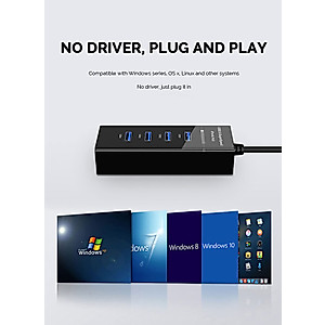 BUZOOLA USB 3.0 Data Hub with 4-Port Individual LED Lit Power Switches Portable USB Port Expander for Laptop and PC, Flash Drive,Mobile HDD,MacBook (Black)