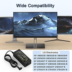 19V Power Cord for LG Electronics 19" 20" 22" 23" 24" 25" 26" 27" 29" 34" LCD LED Monitor 25UM58 34UM58-P 24MP55HQ 19EN33T 27MP37HQ Power Supply Charger