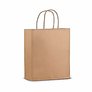 50 Pack - Premium Quality - Trendy Kraft Paper Bags With Handles - Bulk Small Brown Paper Gift Bags, Perfect Kraft Bag, Party Bag or Shopping Bag (8" x 4" x 10", Brown)
