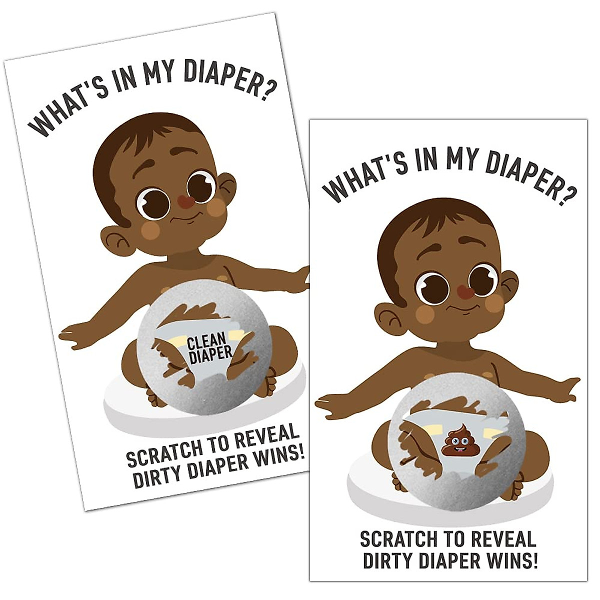 Hafhue 50 Pack What‘s in My Diaper Scratch Off Game Scratch Off Cards for Baby Shower, Baby Shower Activity and Idea, Silly Activity for Ice Breakers(African American)