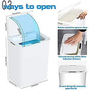 Bathroom Trash Can, 3.7Gallon/14Liter for Bathroom | Bedroom Automatic Garbage Cans with Lid Rectangular Bathroom Trash Can for Cupboard/Bathroom/Bedroom/Office/Camping/RV-White