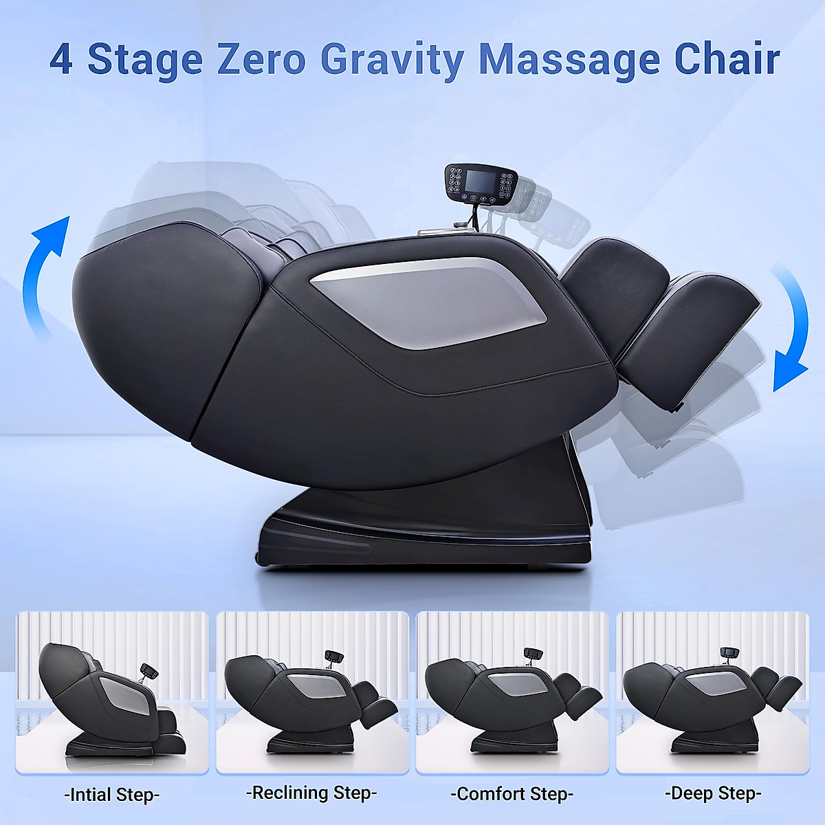 Mazzup Full Body Zero Gravity Shiatsu Massage Chair with Fully Assembled, LCD Screen, Shortcut Keys, USB Charging Port, Heat, for Loved Ones, Parents, Black