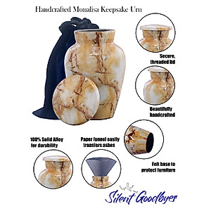 Small Keepsake Cremation Urns for Human Ashes - Marble Finish Metal Keepsake Urn - Mini Cremation Urn for Pet Ashes - Handcrafted Memorial Urn - Funeral Urns with Velvet Bag (Monalisa)