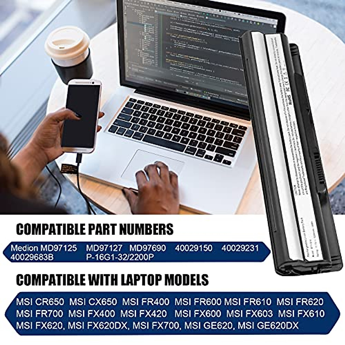 ARyee BTY-S14 5200mAh Laptop Battery Replacement for MSI GP60 GE60 CX61 GE620DX Series GE60 GE70 CR41 CX61 CR70 BTY-S14 BTY-S15 GE60 GE70 CR41 CX61 CR70 CR650 FR400 FX420 Notebook Battery