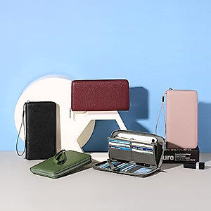 GOIACII Womens Wallet RFID Blocking Leather Zip Around Wallet Large Capacity Long Purse Credit Card Clutch Wristlet