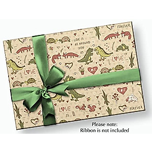 Stesha Party Dinosaur Valentines Day Wrapping Paper - Folded Flat 30 x 20 Inch (3 Sheets)