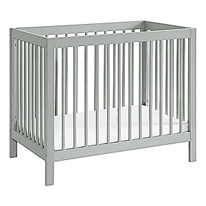 Oxford Baby Essentials Island Mini 4-in-1 Convertible Crib with Round Spindles, Gray, GreenGuard Gold Certified