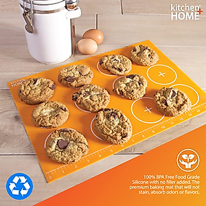 Kitchen + Home Silicone Baking Mats - Set of 2 Non-stick, BPA Free Food Grade Silicone Mat Liners for Half-Size Cookie Sheet with Measurements