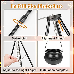 Halloween Witches Cauldron on Tripod, Halloween Cauldron with Green Lights, Halloween Outdoor Decor, Hocus Pocus Candy Bucket Decorations for Home Patio Garden Lawn Outside