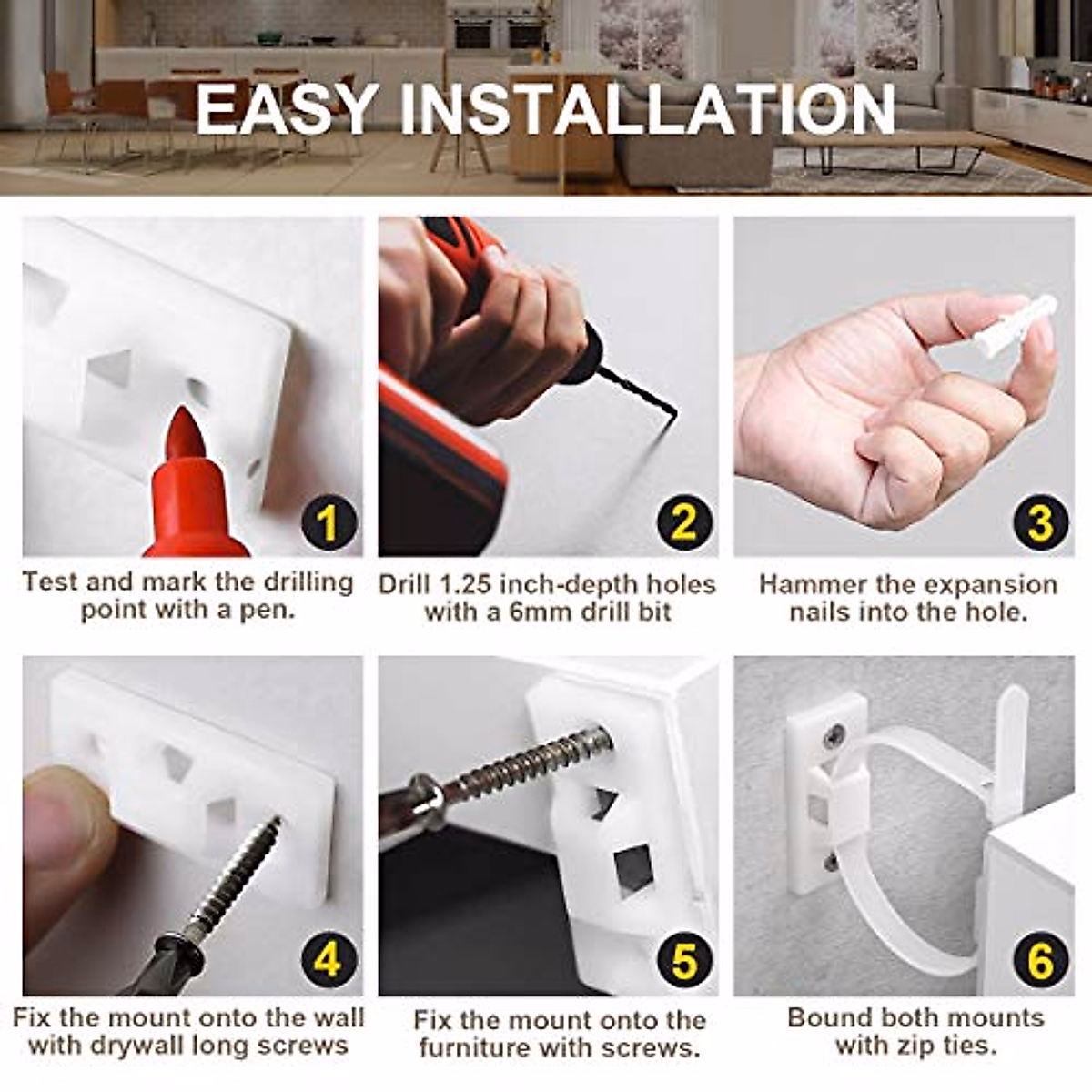 Furniture Straps (10 Pack) Baby Proofing Anti Tip Furniture Anchors Kit, Cabinet Wall Anchors Protect Toddler and Pet from Falling Furniture, Adjustable Child Safety Straps Earthquake Resistant