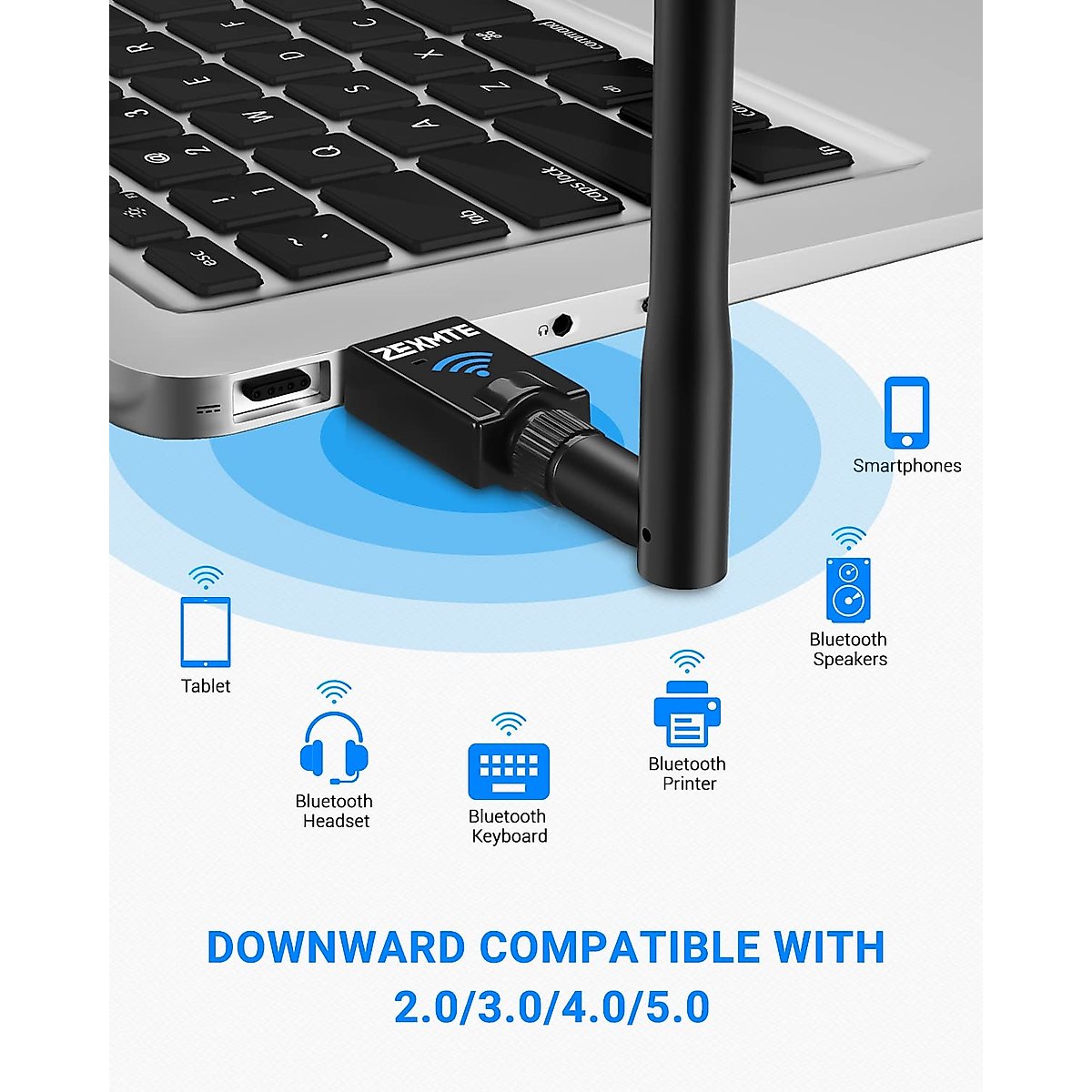 ZEXMTE Bluetooth Adapter for PC 5.1, Long Range USB Bluetooth Adapter 328FT/ 100M Bluetooth Dongle 5.1 EDR, Bluetooth Adapter for PC Windows 11/10/8/7-Bluetooth USB Adapter for Computer/Laptop