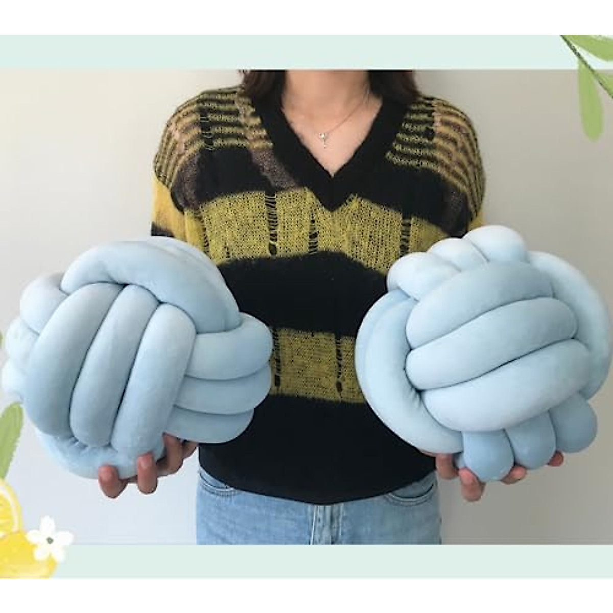 XIA ZHI Handmade Velvet Knot Ball Plush Throw Pillow -Elegant Cozy Toy Gift Home Bedroom Couch Office Sofa Decoration 8.66 inch (Light Grey)