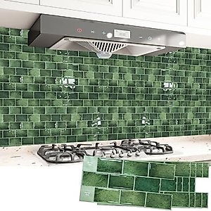 Art3d 20-Pack Kitchen Backsplash Tile Peel and Stick, Vinyl Stick On Subway Tile for Bathroom Laundry Room RV Stove, 12" x 6" Green