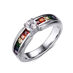 VNOX Stainless Steel Gay Pride Rainbow CZ Relationship Engagement Promise Rings Weeding Band for Lesbian,Size 8