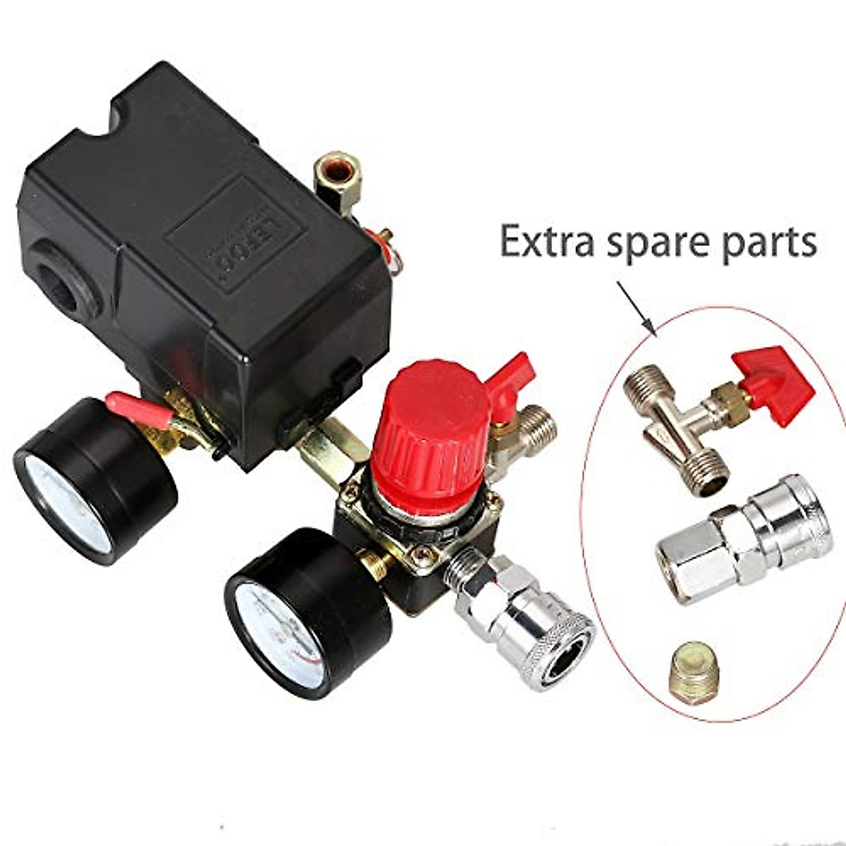 Secbolt Pressure Switch Manifold Regulator Gauges Air Compressor Pressure Switch Control Valve 90-120PSI (American Pattern)